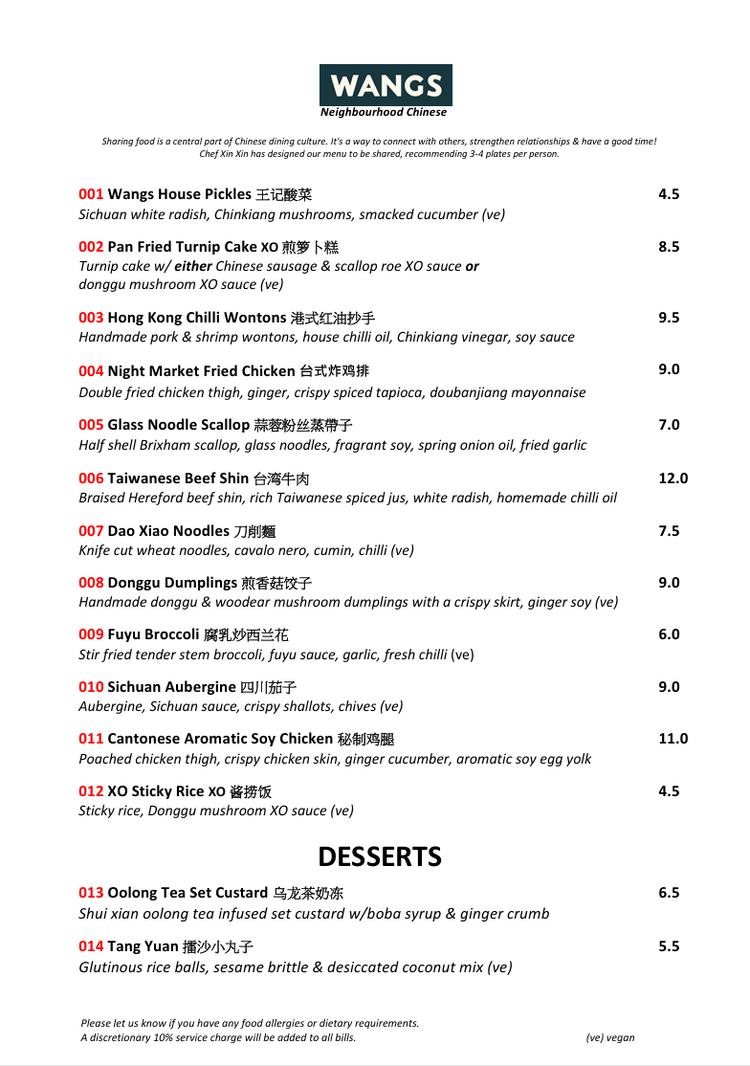 MENU – WANGS
