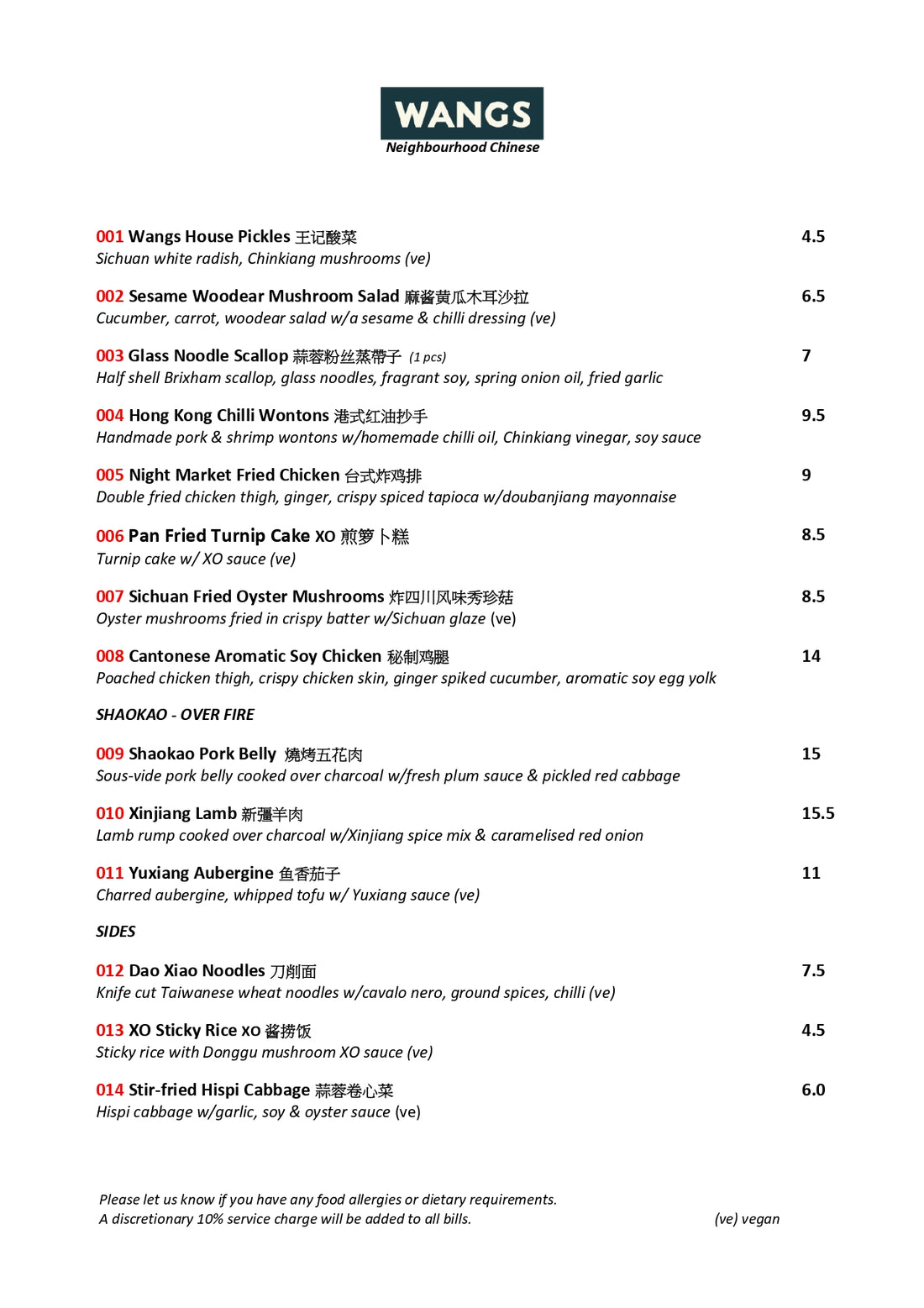 MENU – WANGS