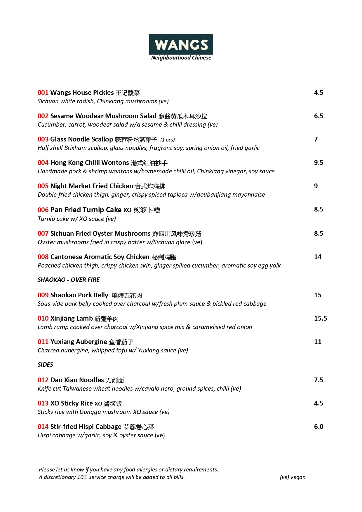 MENU – WANGS