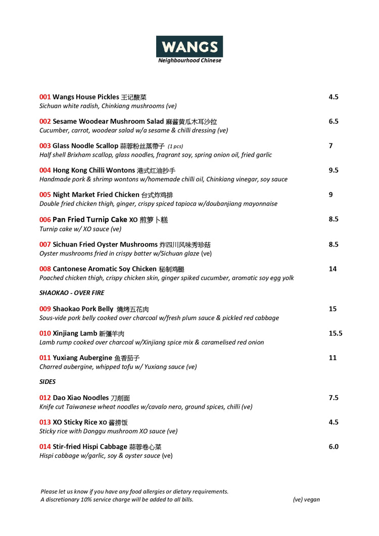 MENU – WANGS